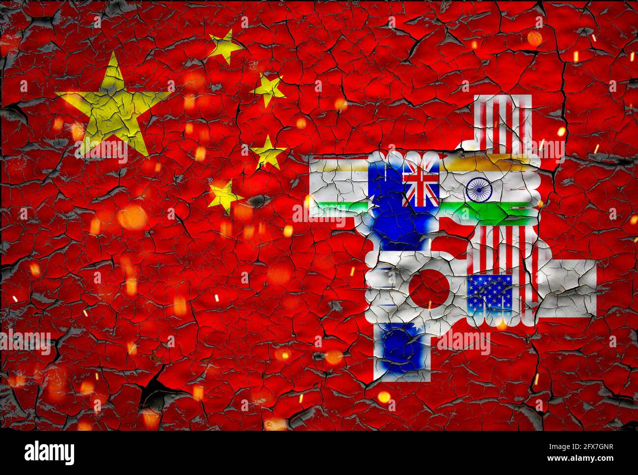 japan,australia,us and india Quad plus countries flags over china flag ...