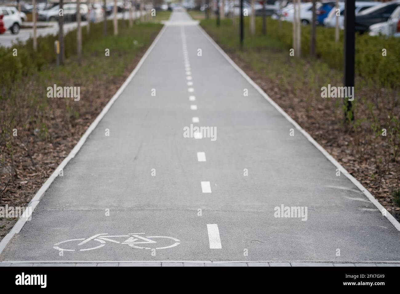 Bicycle path road sign on city street Stock Photo - Alamy