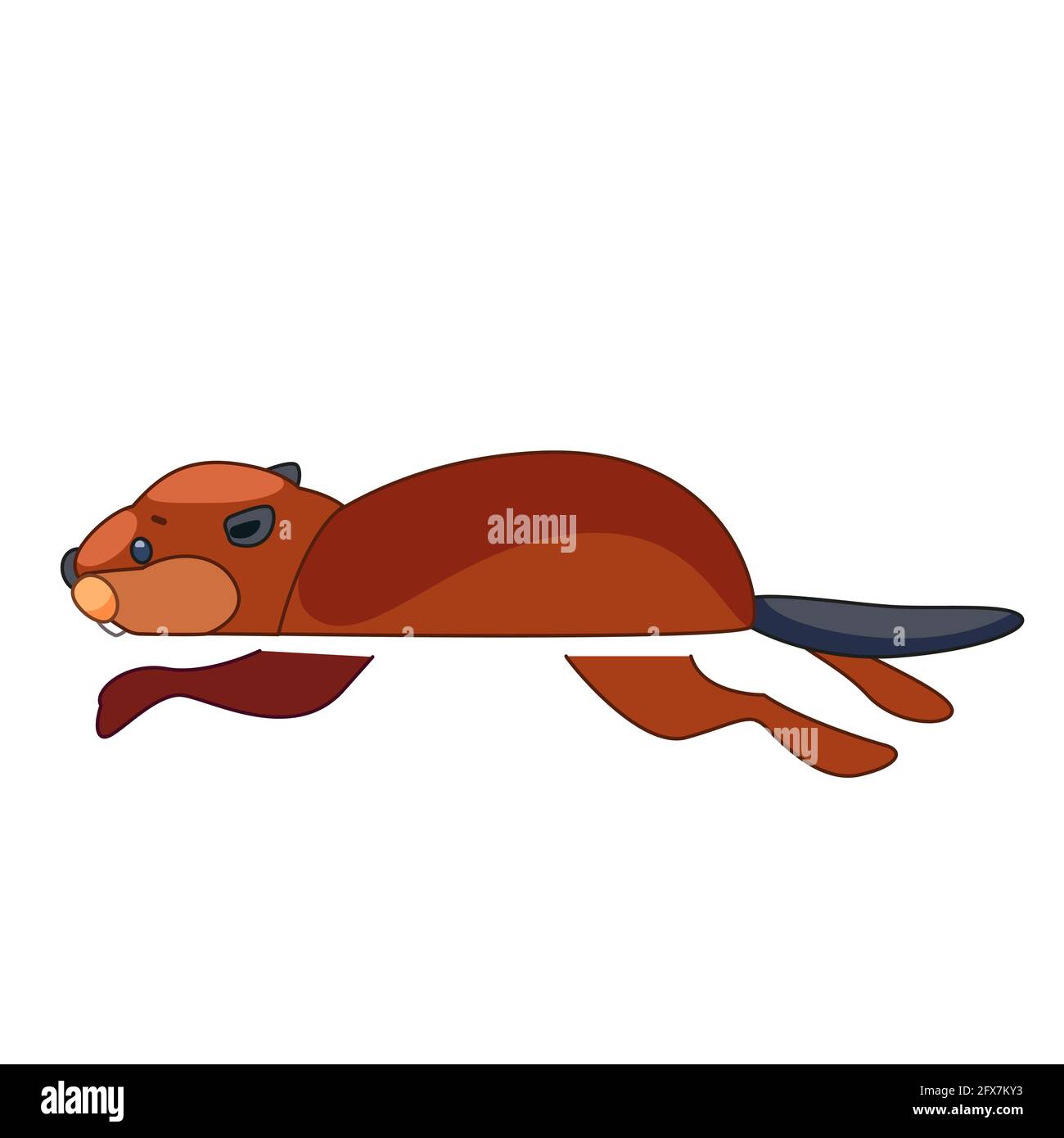 Beaver swimming in a river. Cartoon vector flat illustration isolated ...