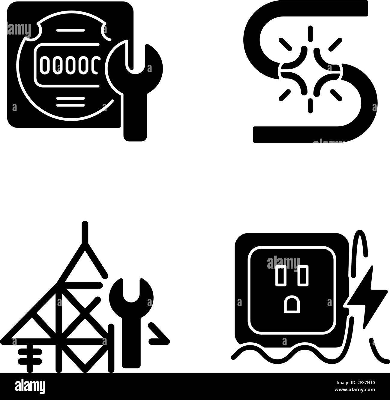 Electrician service black glyph icons set on white space Stock Vector ...