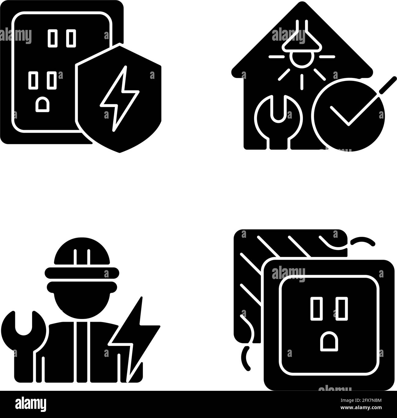 Electrician service black glyph icons set on white space Stock Vector ...