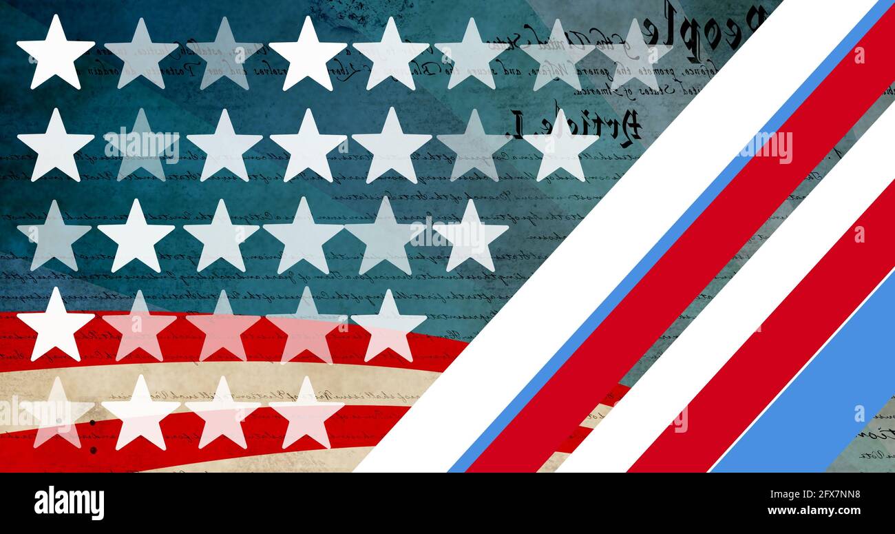 Composition of white stars and stripes of american flag over old ...
