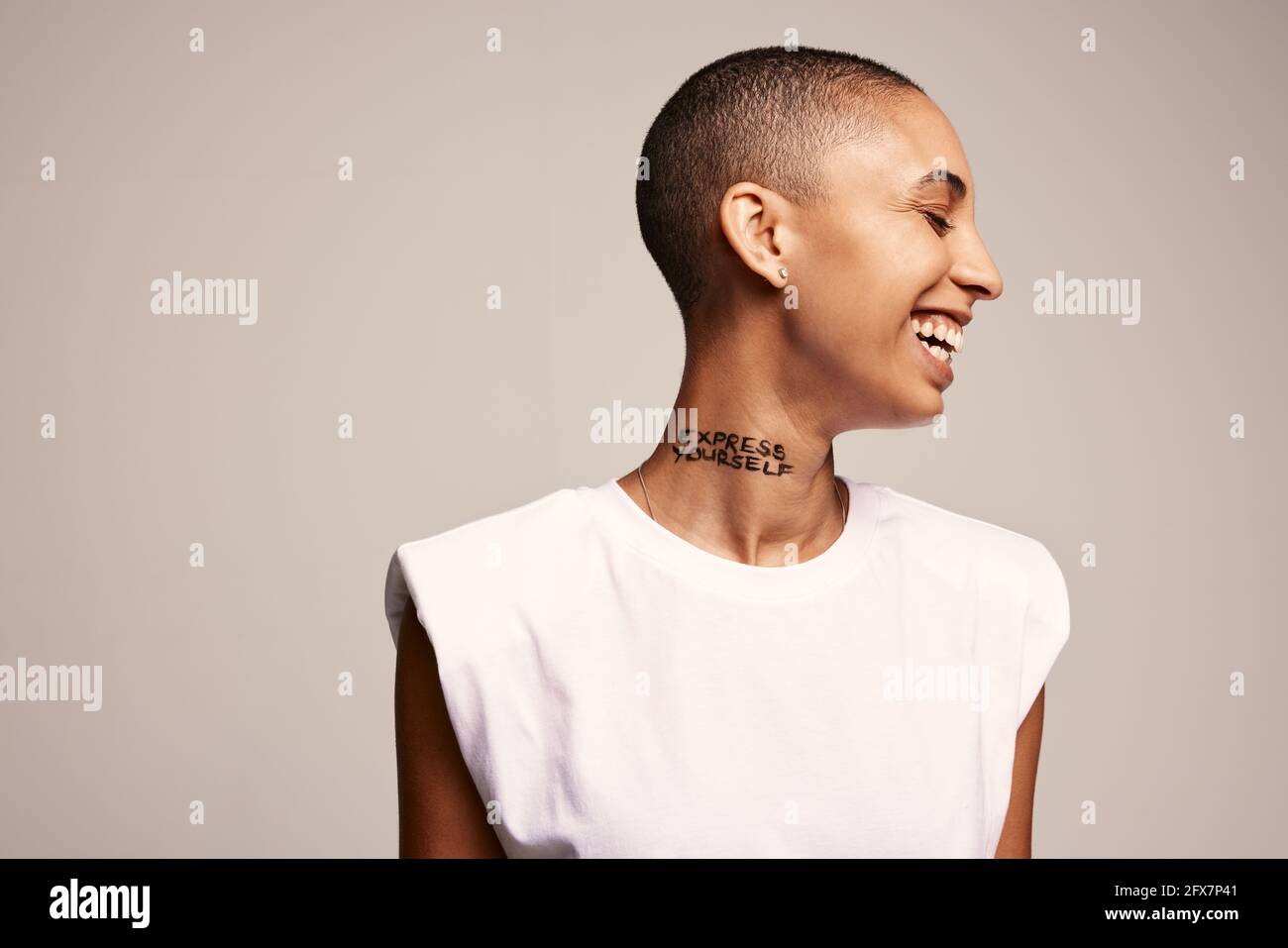 Bald Woman Facing Right