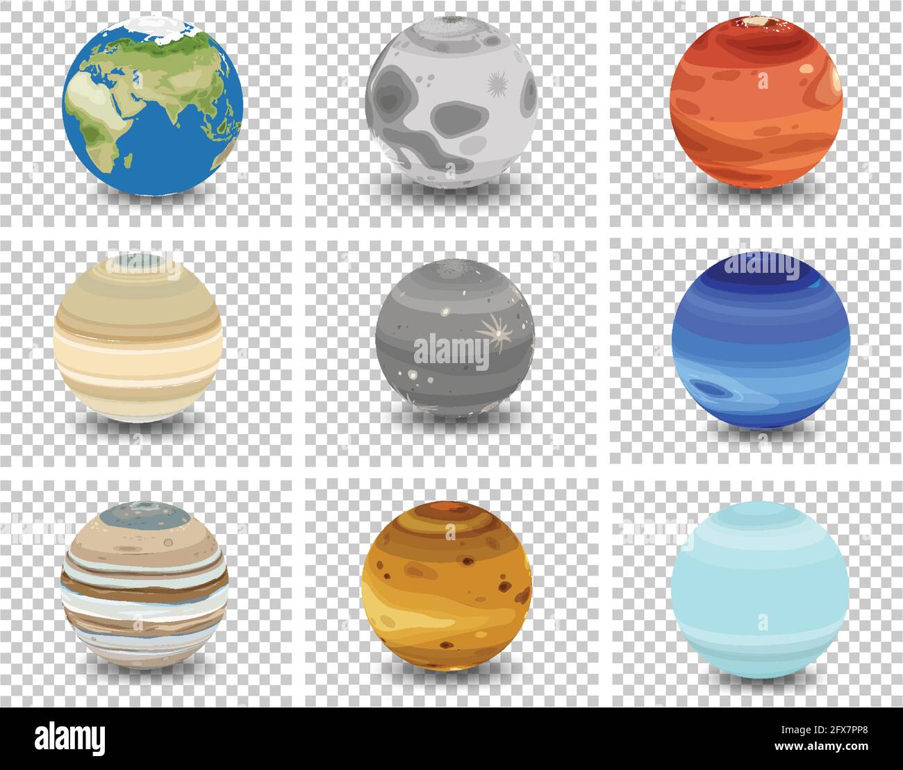 Set of different planets on transparent background illustration Stock ...