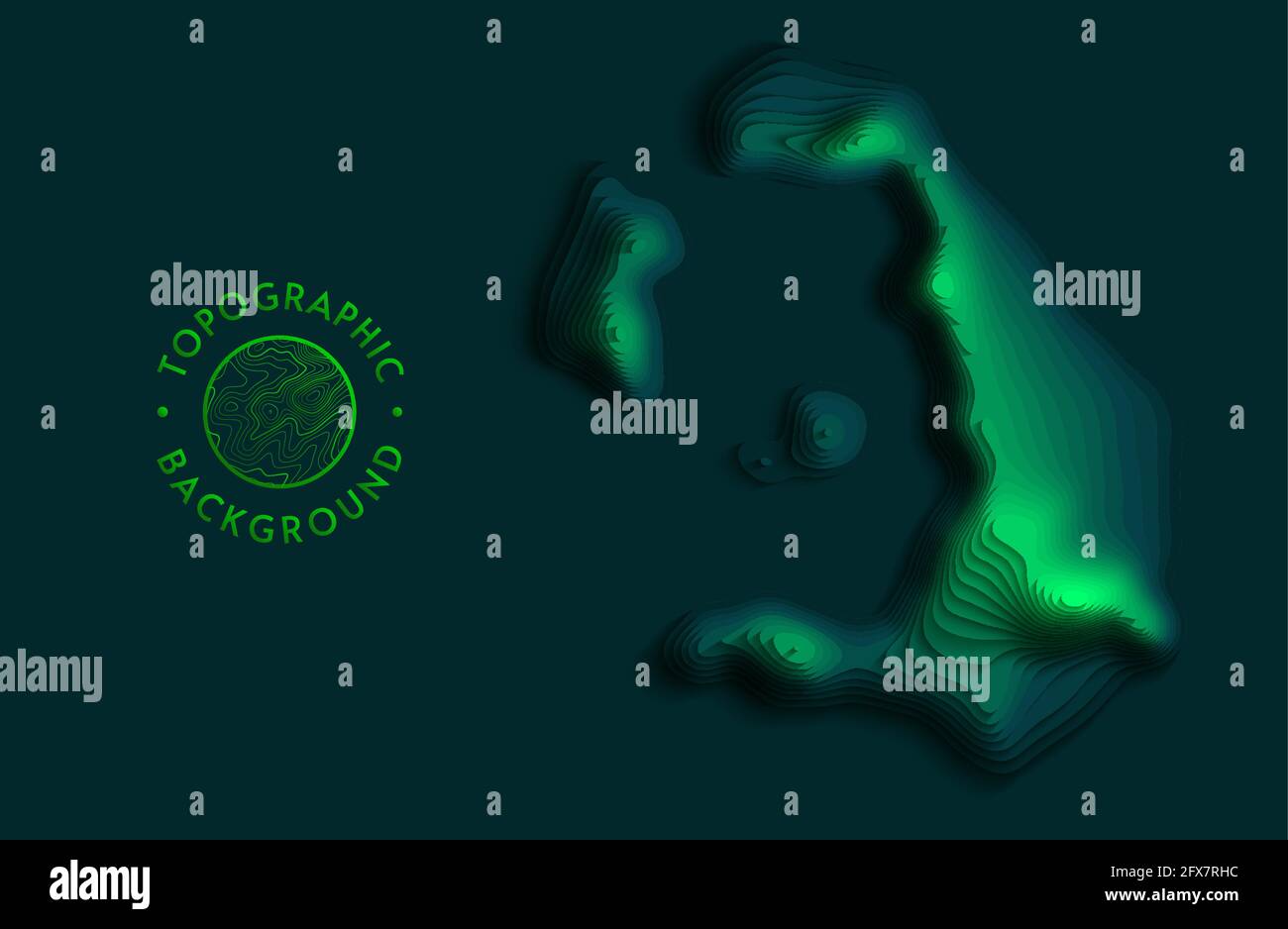 Hawaii map abstract green gradient relief map. 3d topographic map art ...