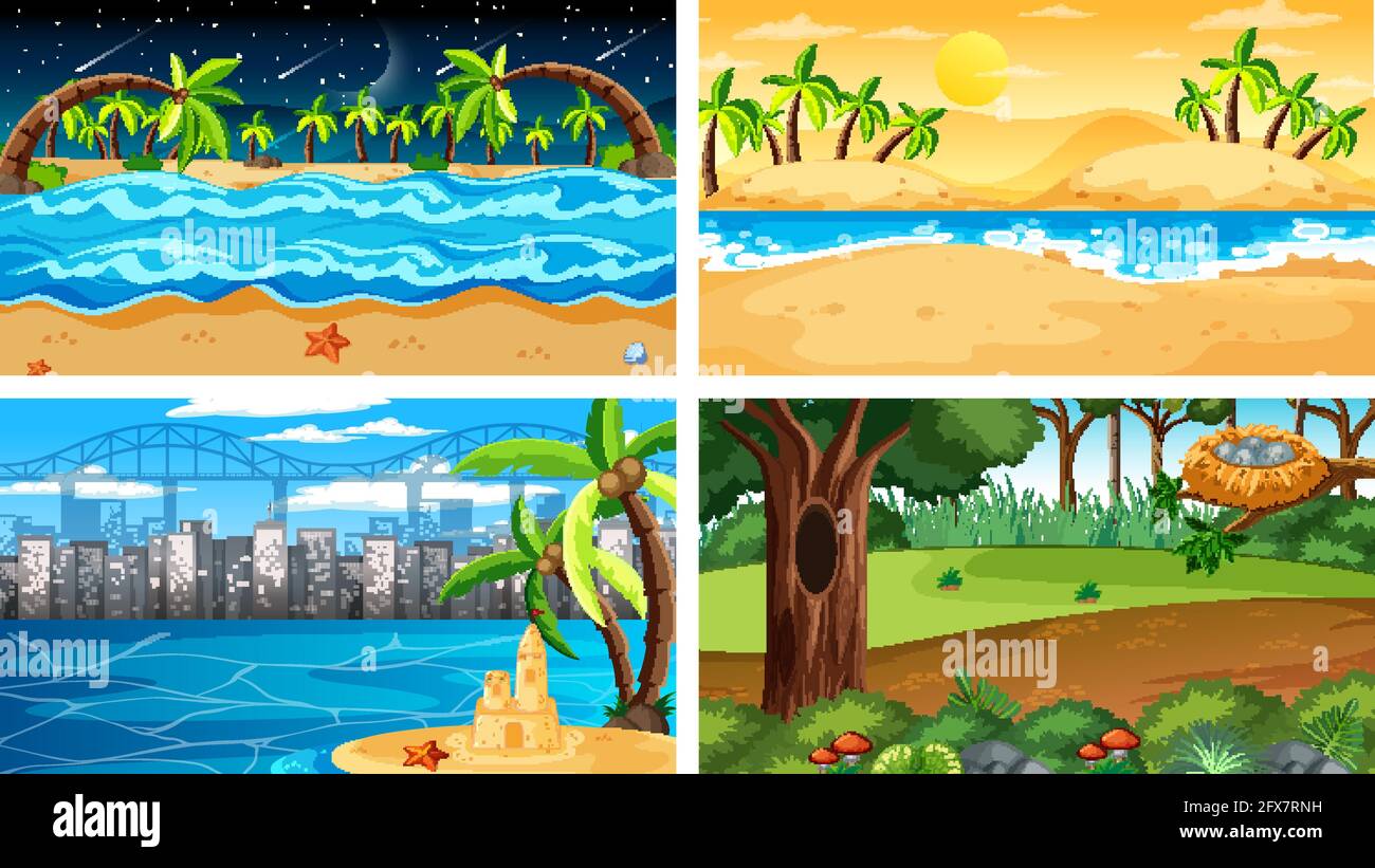 Four different nature horizontal scenes illustration Stock Vector Image ...