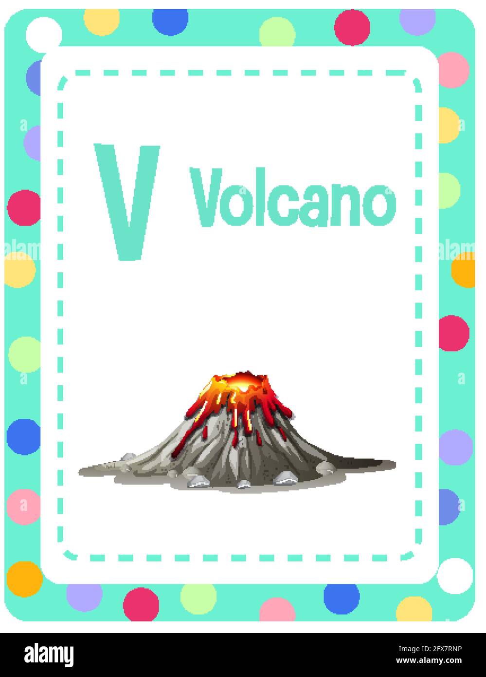Alphabet flashcard with letter V for Volcano illustration Stock Vector ...