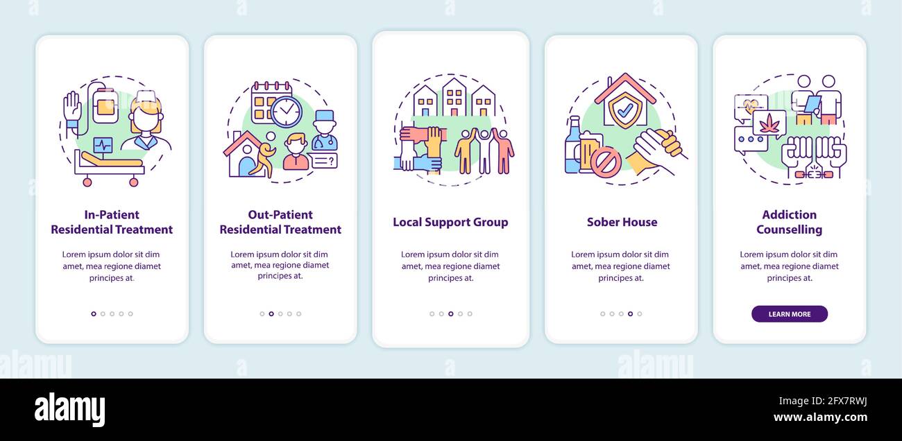 Rehabilitation Types Onboarding Mobile App Page Screen With Concepts Stock Vector Image And Art