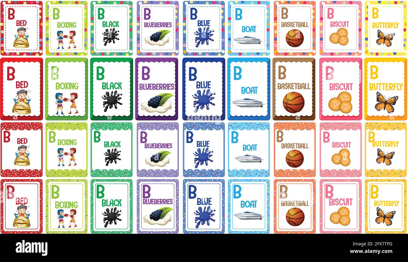 Letter B alphabet flashcard set illustration Stock Vector Image & Art ...