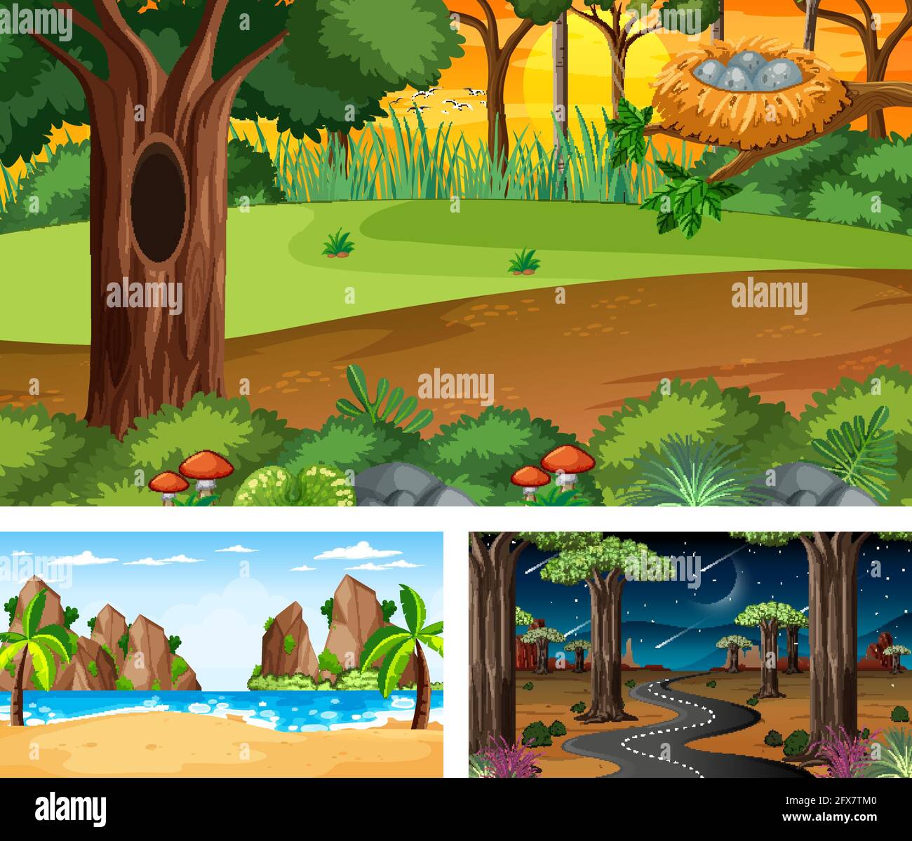 Set of different nature landscape scenes illustration Stock Vector ...
