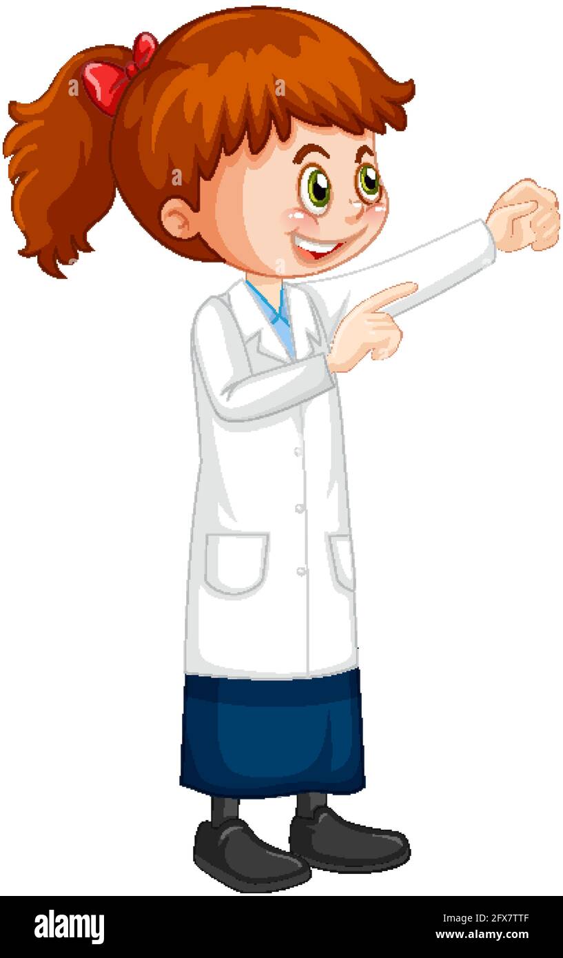 Cute girl cartoon character wearing science lab coat illustration Stock ...