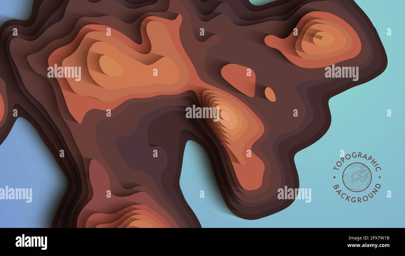 Brown papercut abstract background. 3d art vector cutout. Topographic ...