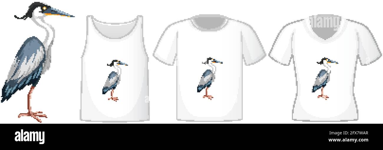 Stork bird in stand position cartoon character with many types of ...