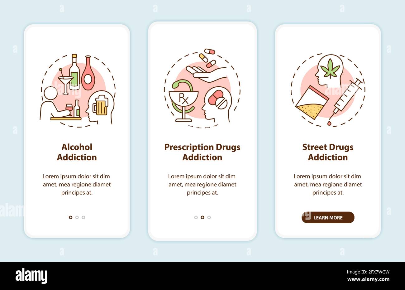 Addiction Types Onboarding Mobile App Page Screen With Concepts Stock Vector Image And Art Alamy