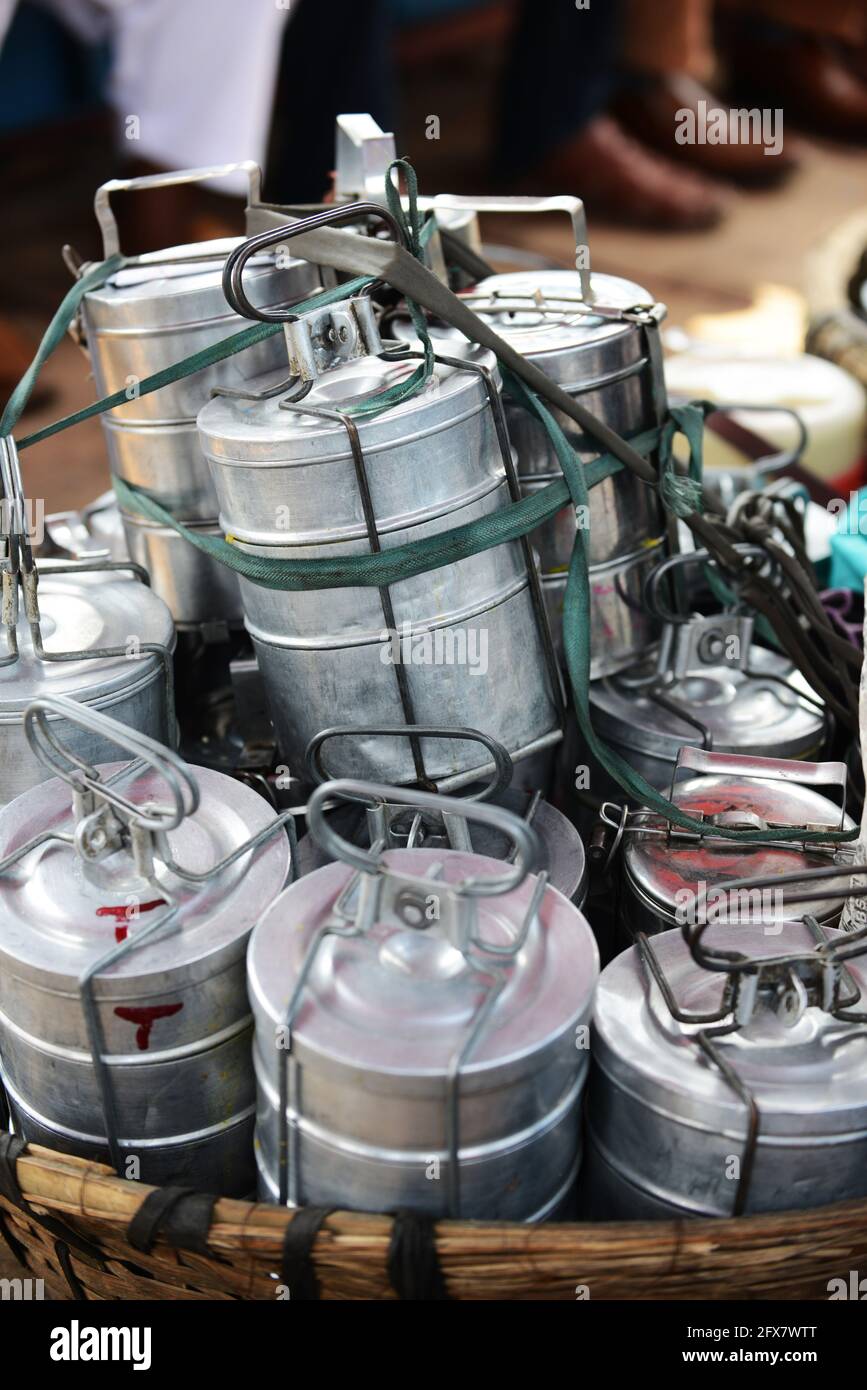 Lunch delivery in traditional Tiffin boxes in Dhaka, Bangladesh Stock ...