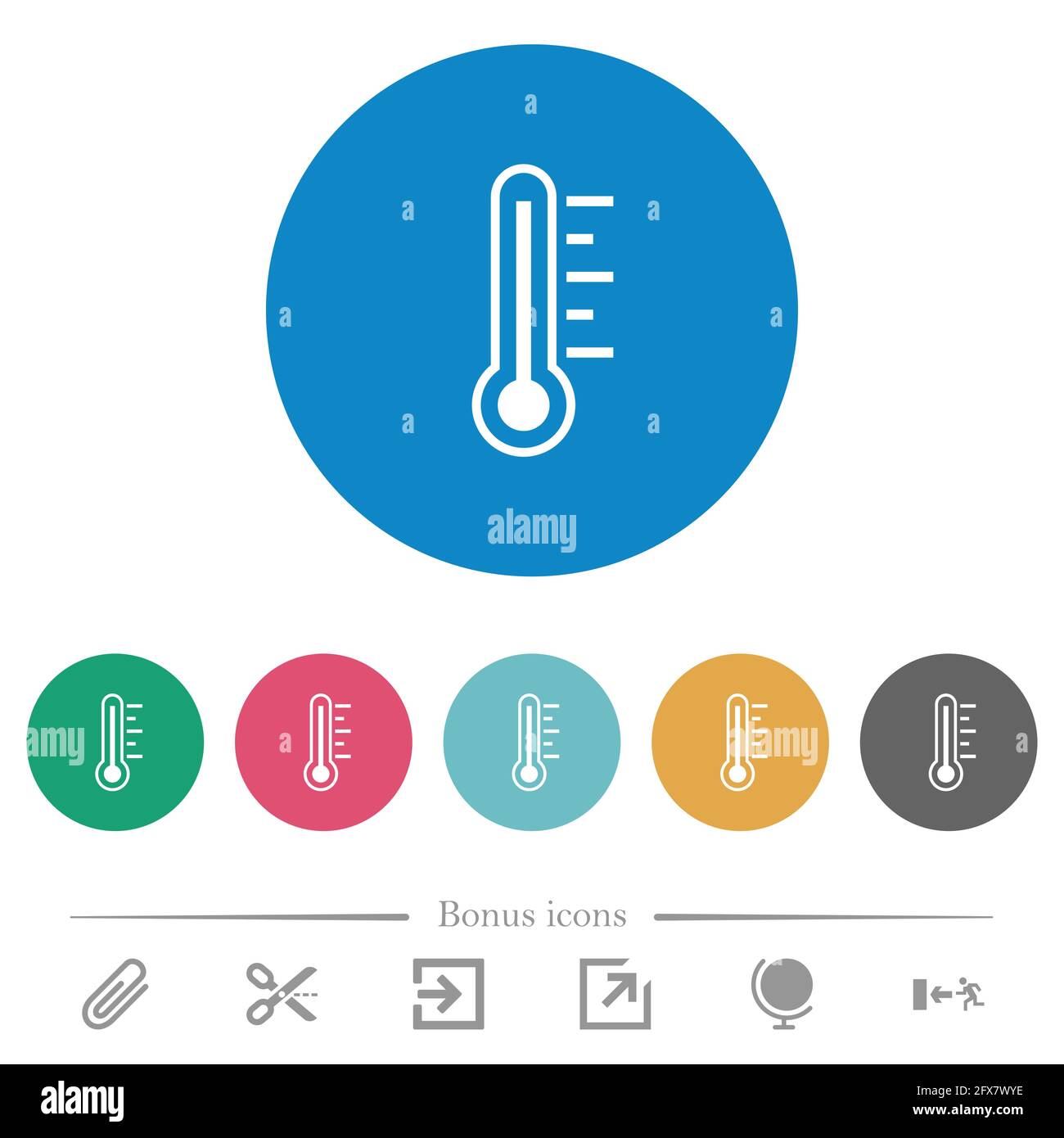 Thermometer warm temperature flat white icons on round color ...