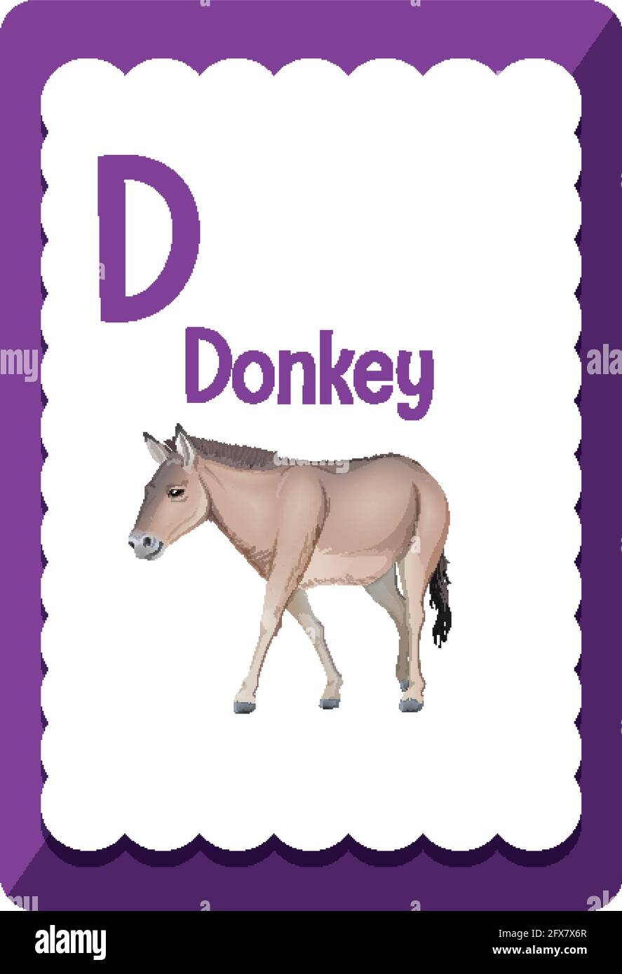 Alphabet flashcard with letter D for Donkey illustration Stock Vector ...