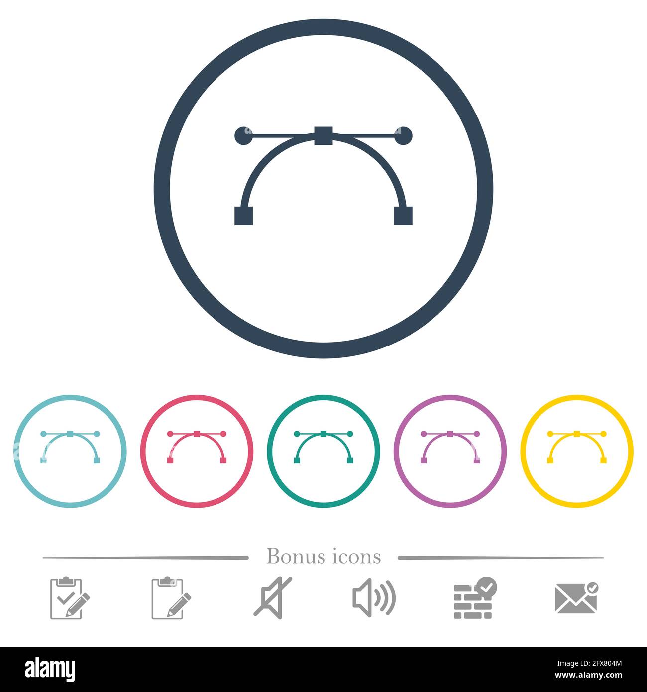 Vector curve and edit points flat color icons in round outlines. 6 ...