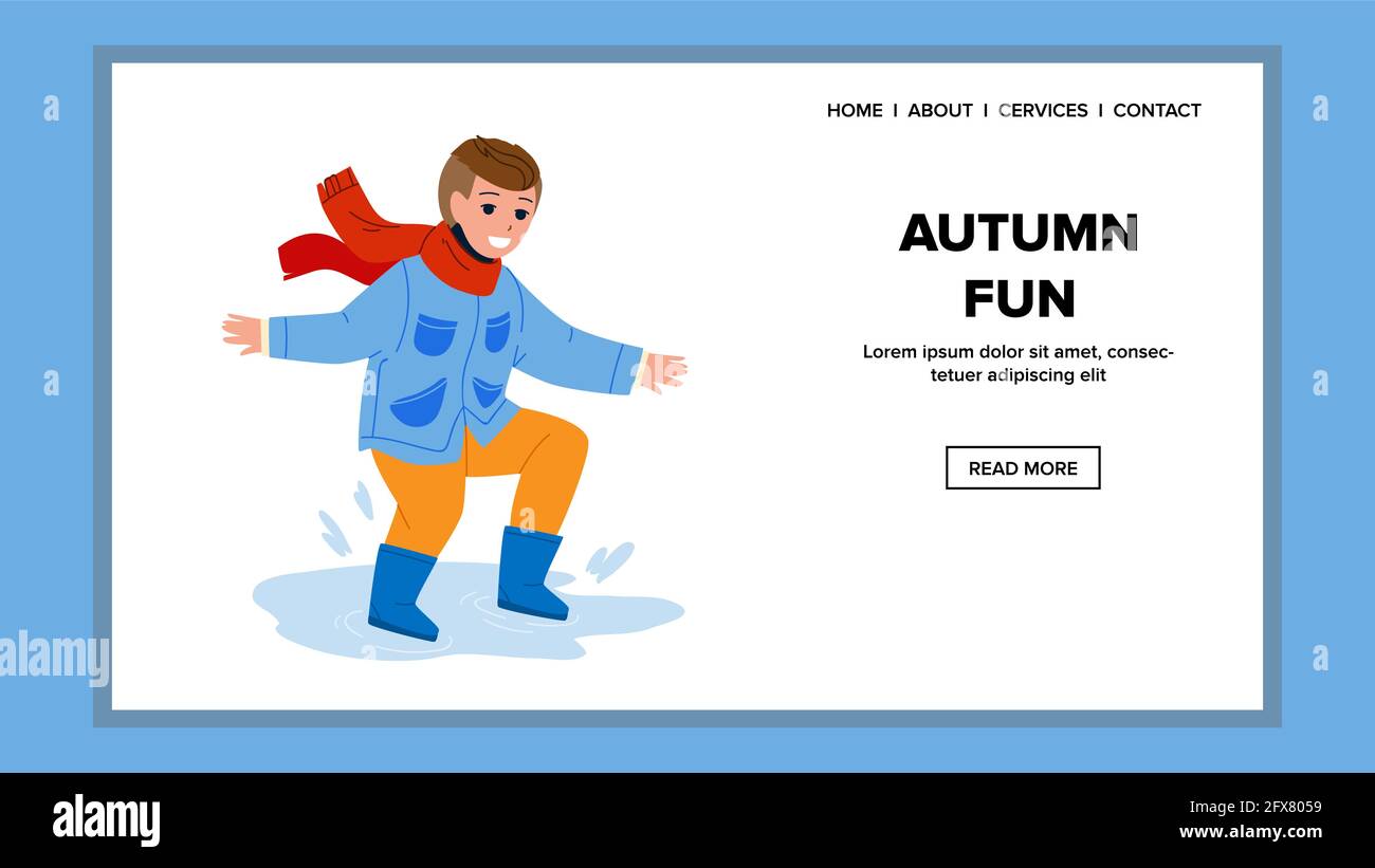 Autumn Fun Jumping On Puddle Boy Child Vector Stock Vector Image & Art ...
