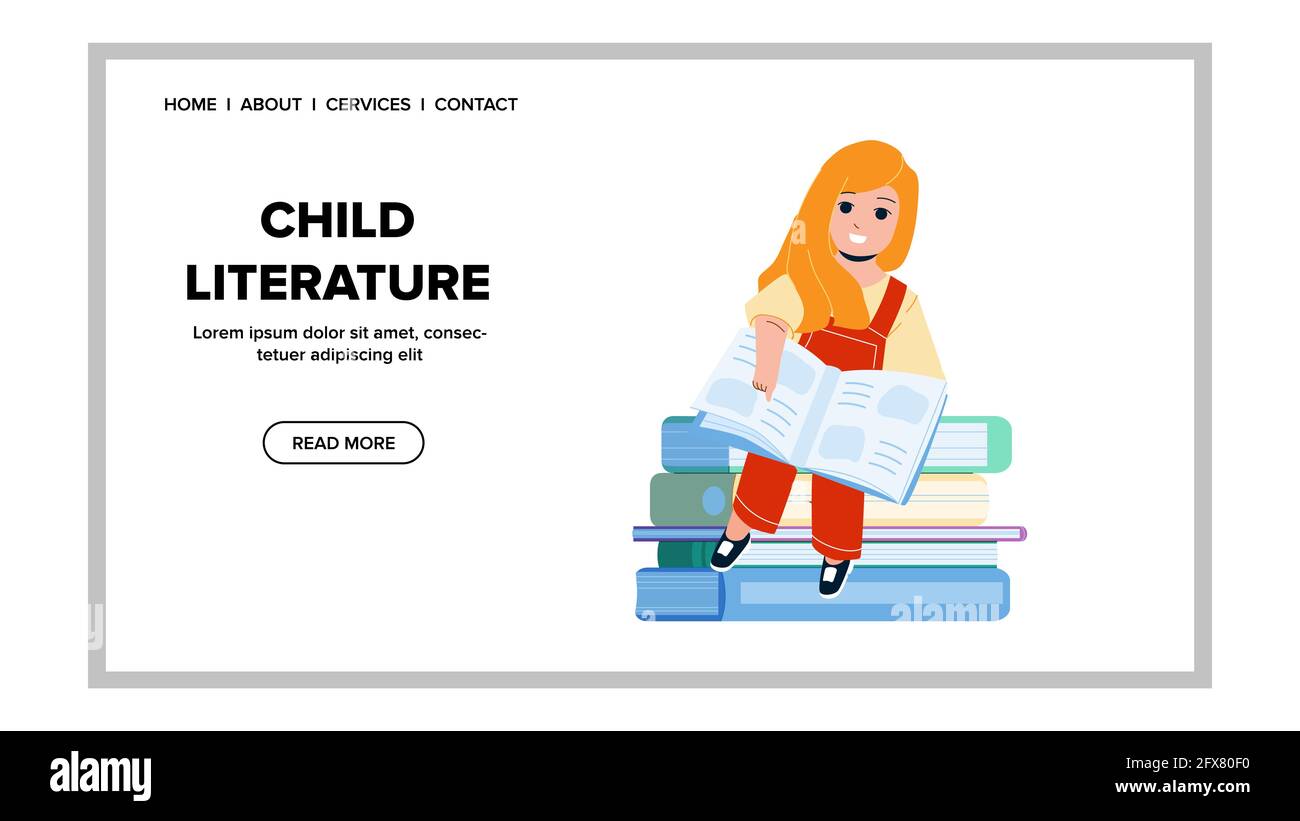Child Literature Reading Cute Little Girl Vector Stock Vector Image ...