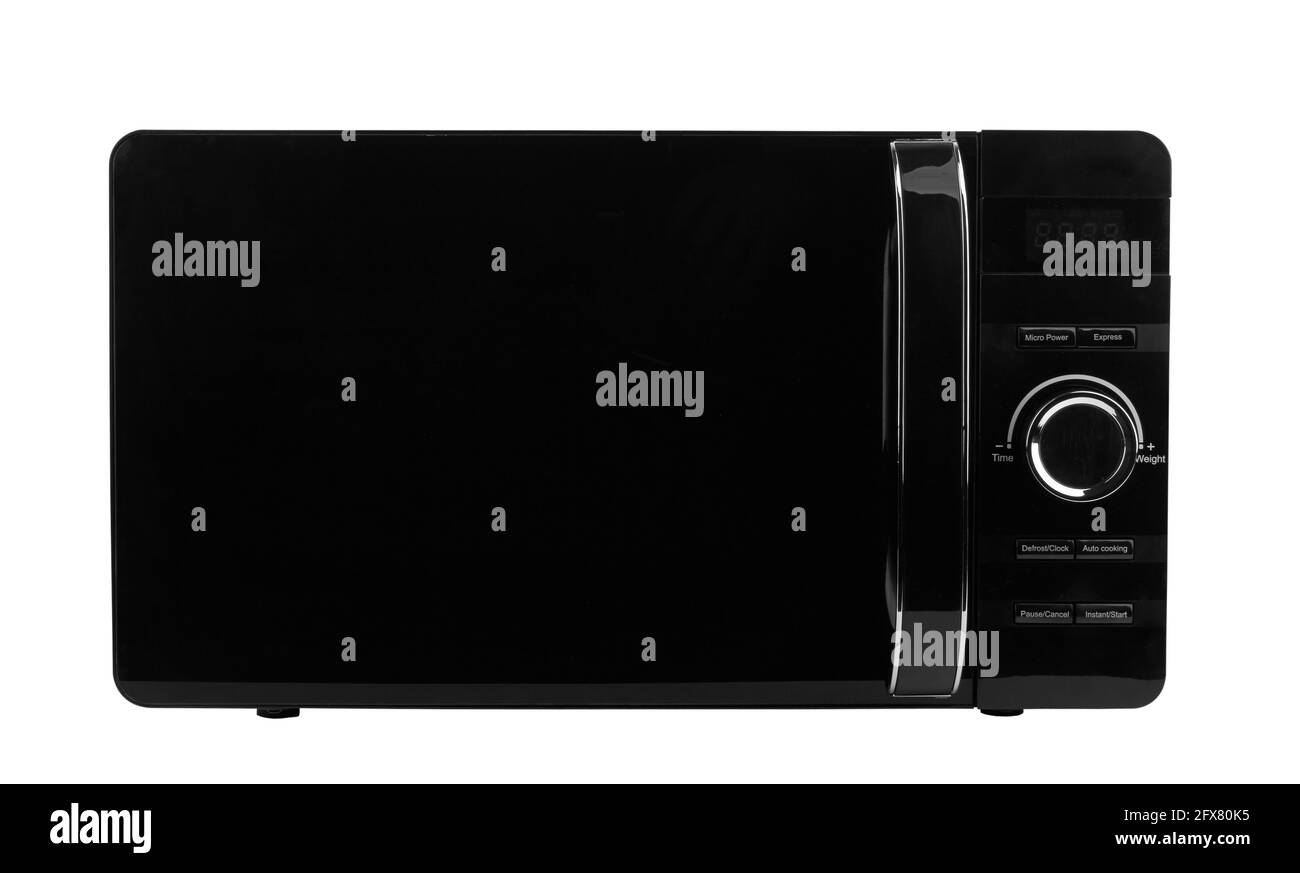 Black microwave isolated on a white background Stock Photo - Alamy