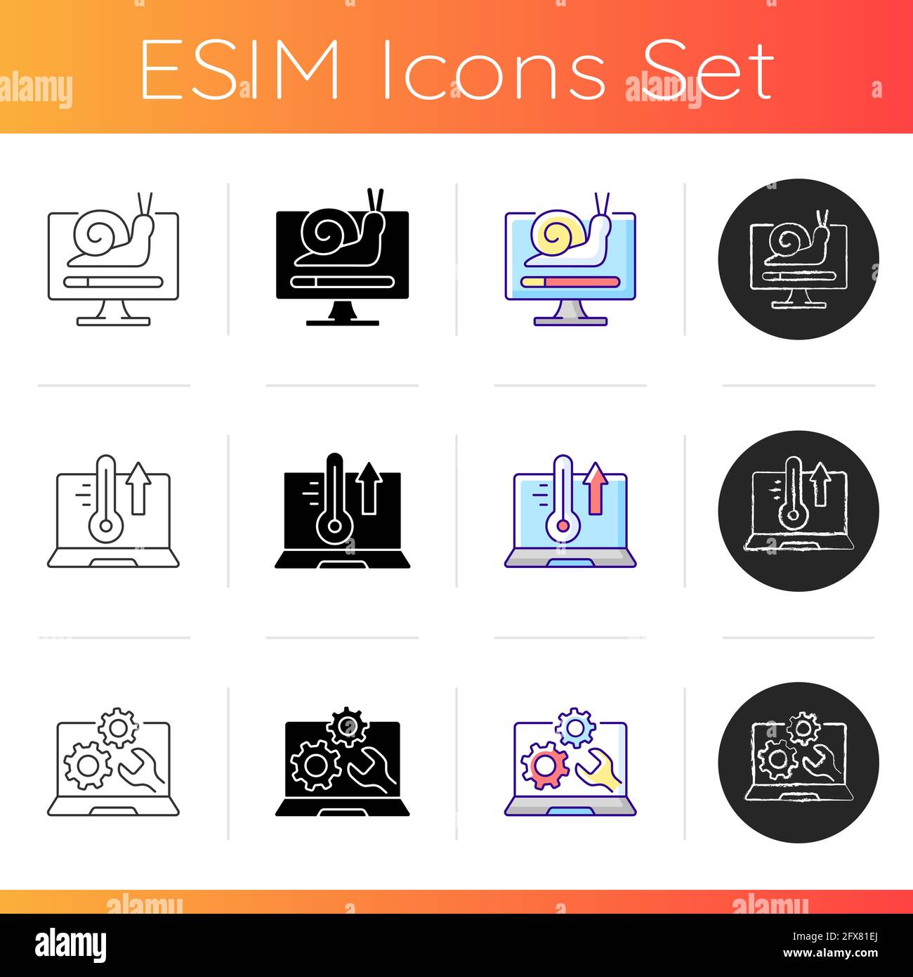 Computer problems icons set Stock Vector Image & Art - Alamy