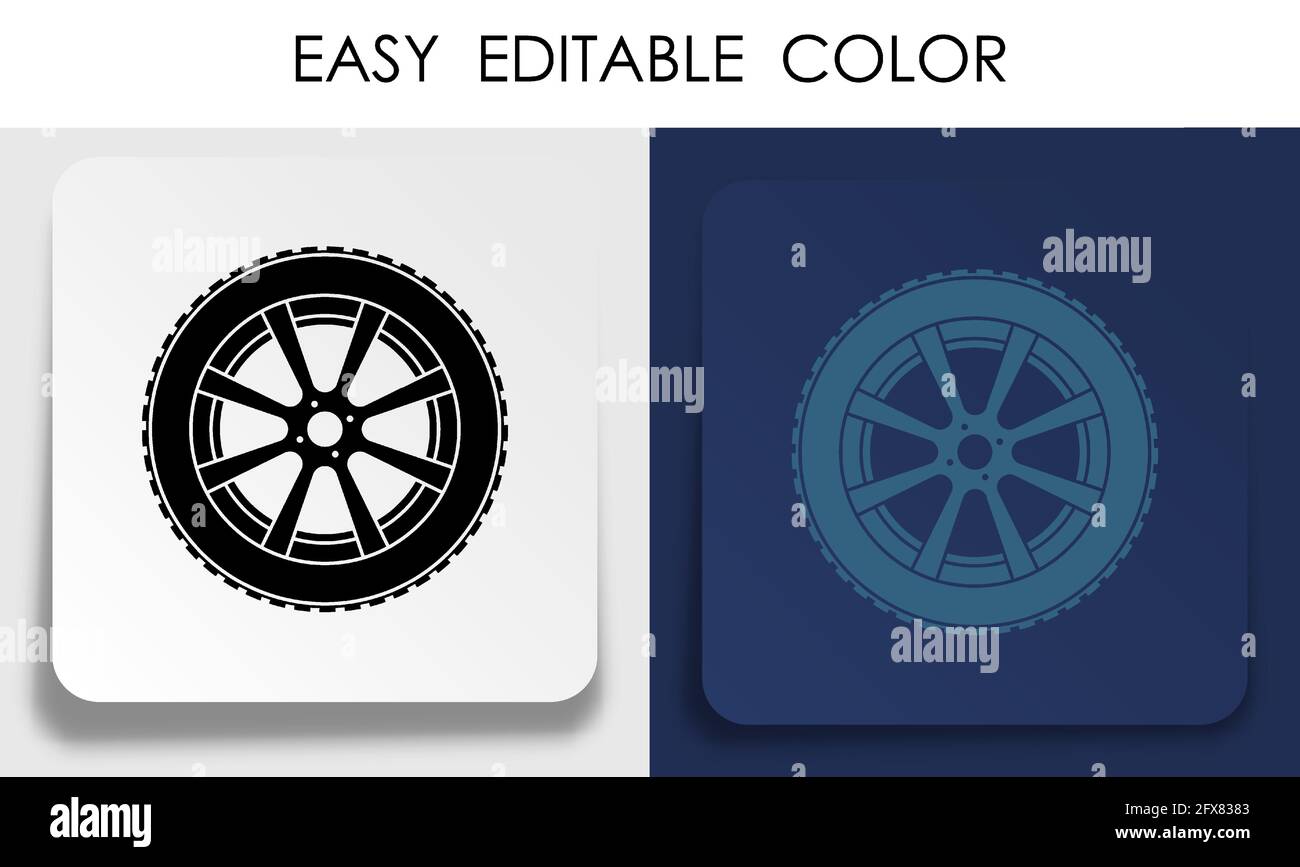 car wheel icon with tire on paper square sticker with shadow. Driving ...