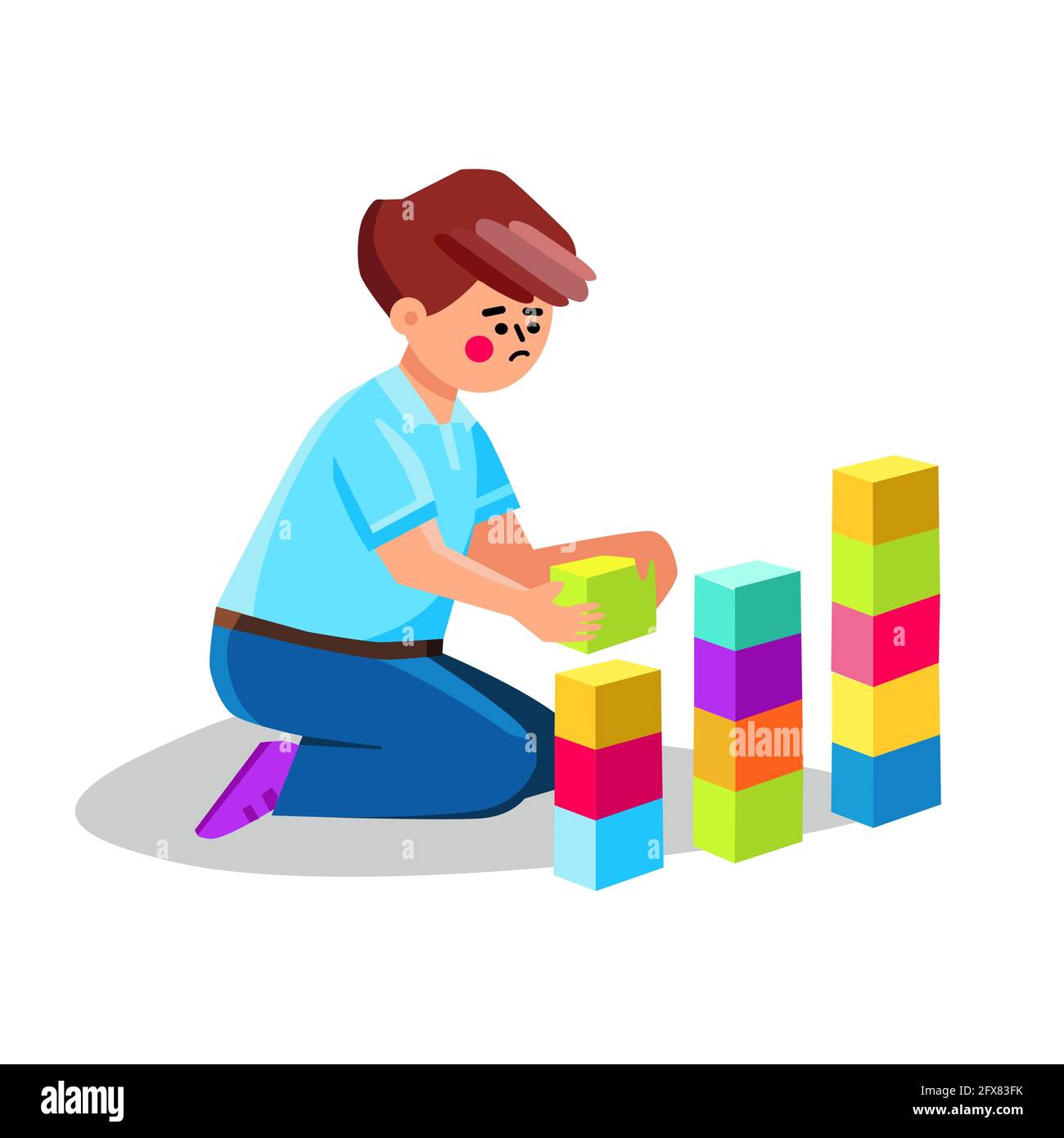 Autism Child Playing Alone With Cubes Toys Vector Stock Vector Image ...
