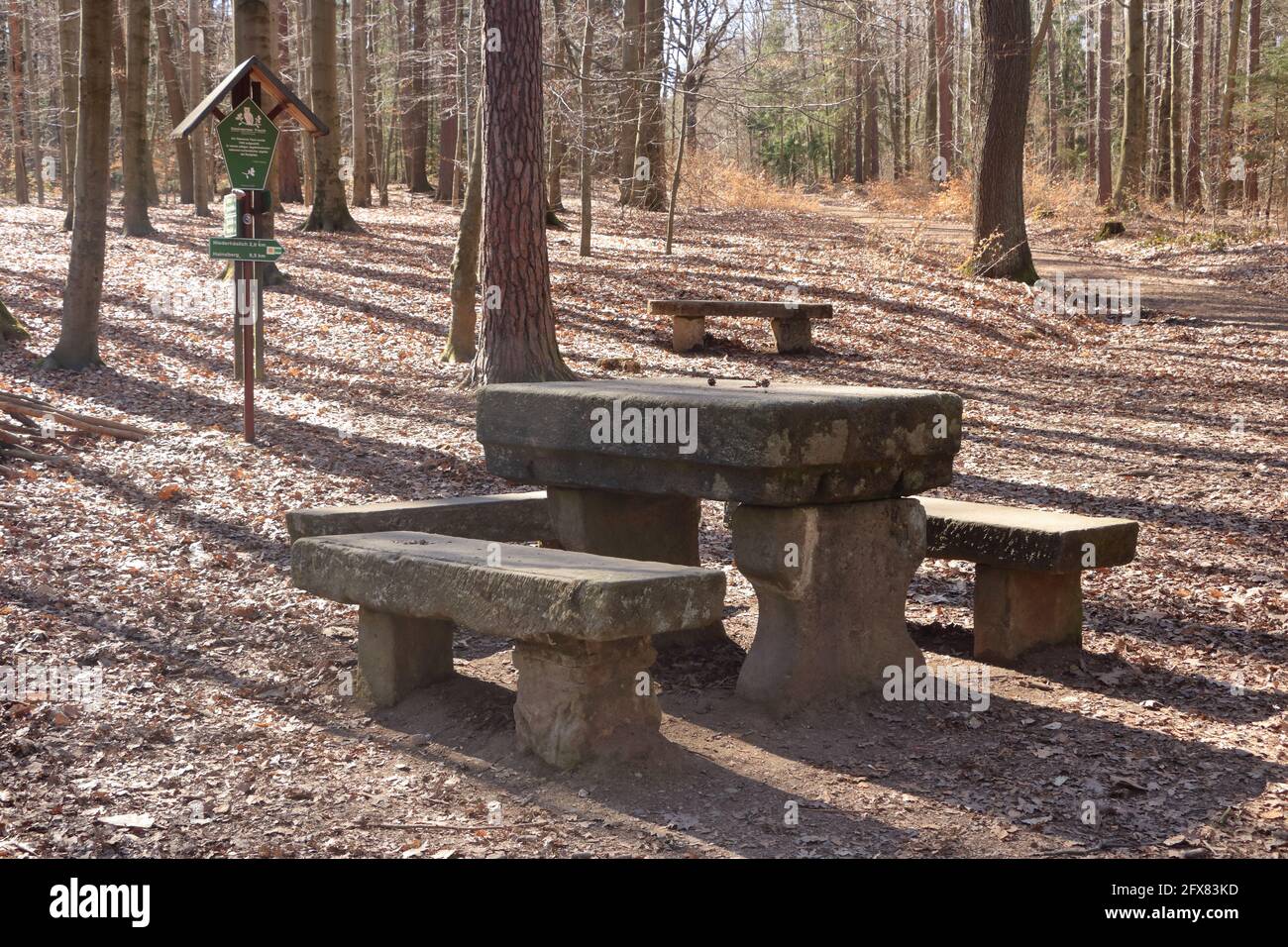 Rock table and chair in the forest background. A Large nature stone ...