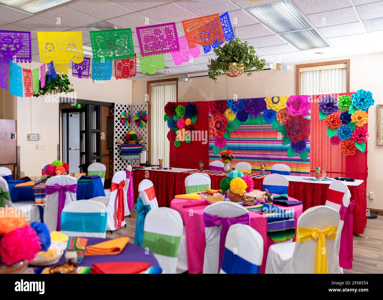 Colorfully decorated room for Fiesta Stock Photo - Alamy