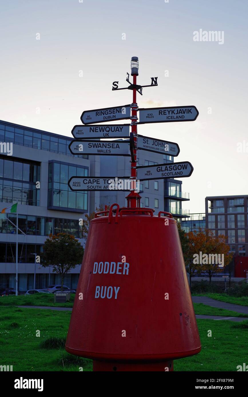 DUBLIN, IRELAND - Oct 27, 2019: Vertical shot of the Dodder Buoy in ...
