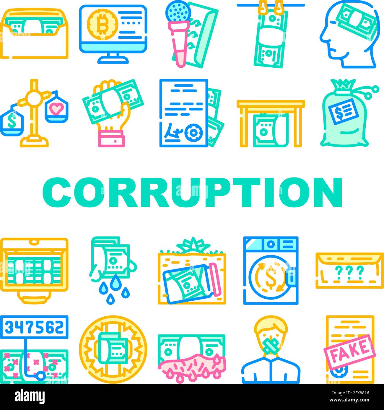 Corruption Problem Collection Icons Set Vector Stock Vector Image & Art ...