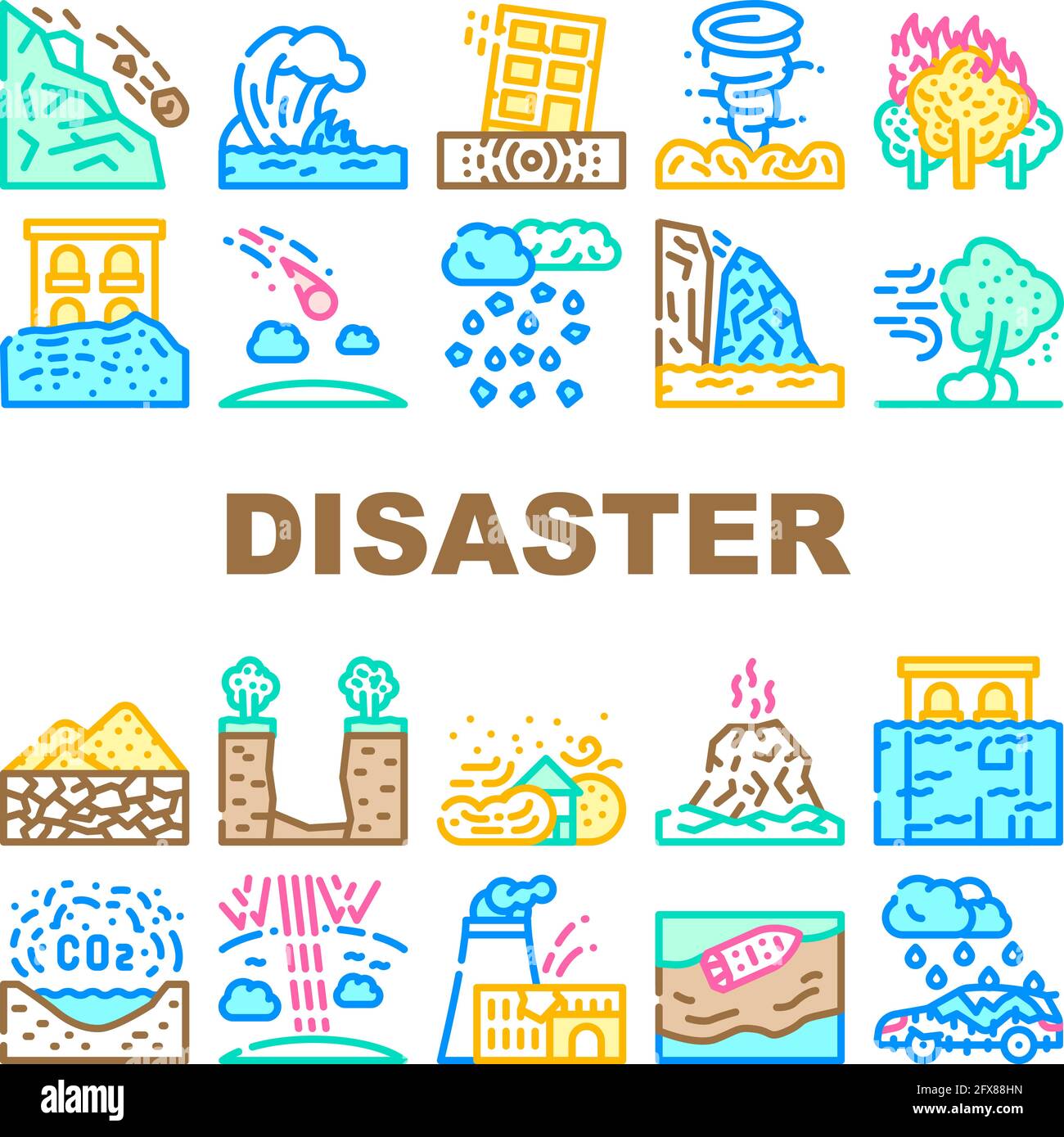 Disaster Destruction Collection Icons Set Vector Stock Vector Image ...