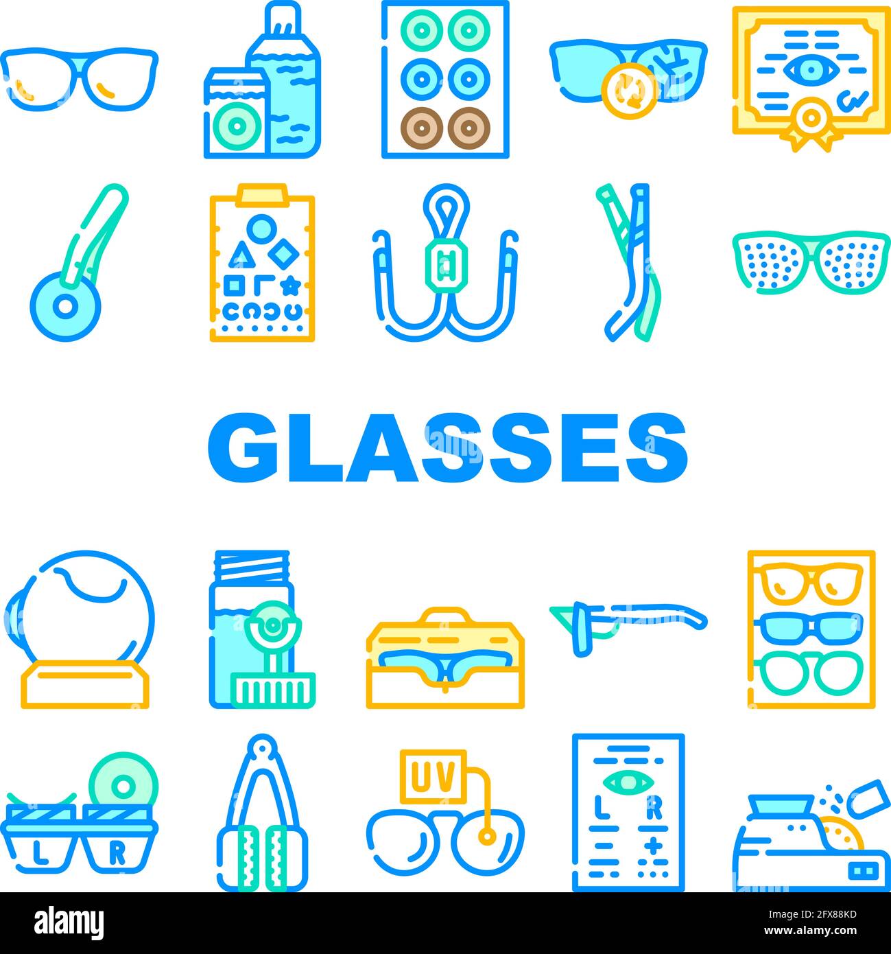Eye Glasses And Lens Collection Icons Set Vector Stock Vector Image ...