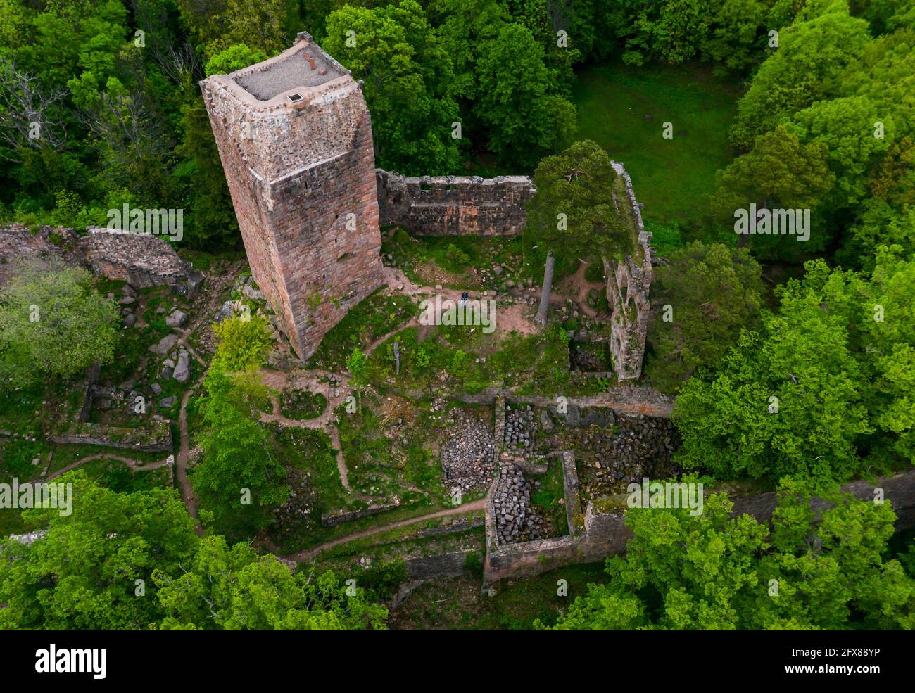 Medieval Castle Landsberg in Vosges, Alsace. Aerial view of the castle ...