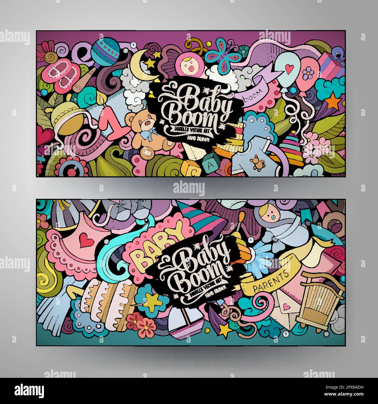 Cartoon cute colorful vector doodles Baby banners Stock Vector Image ...