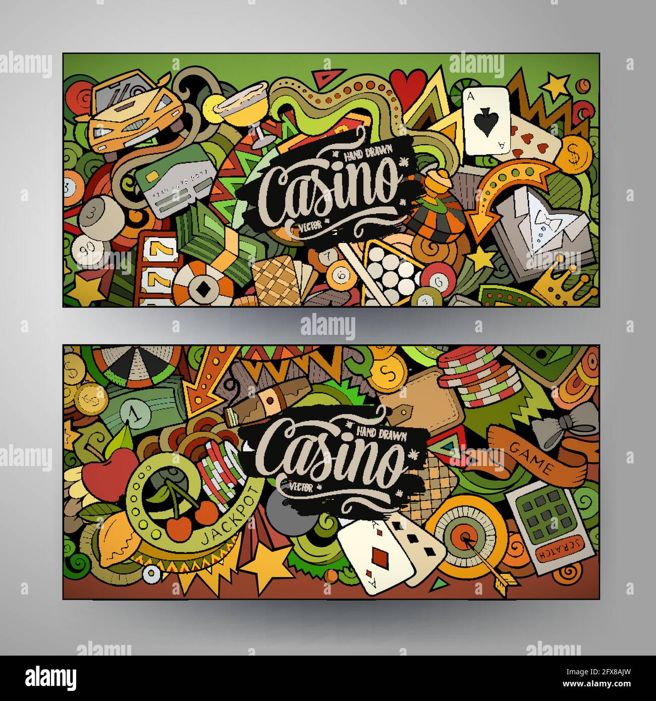 Cartoon cute colorful vector doodles Casino banners Stock Vector Image ...