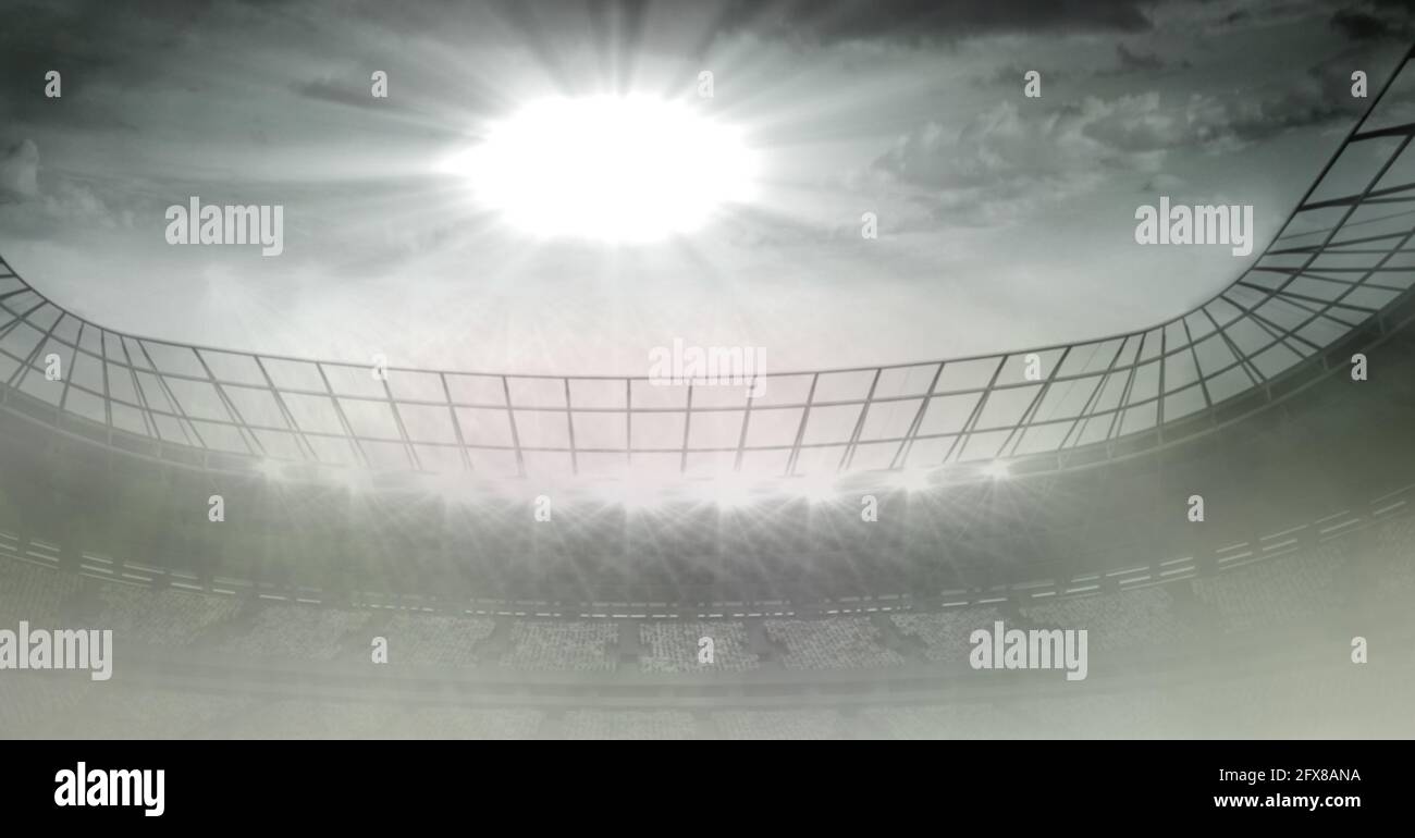 Composition of empty sports stadium with glowing spotlights Stock Photo ...