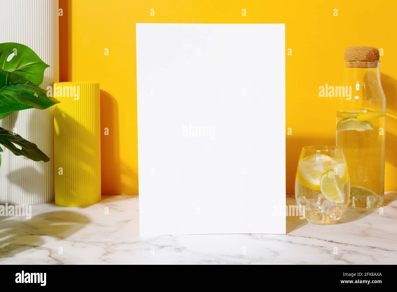 Mockup restaurant menu, summer drinks, plant shadow, orange background ...