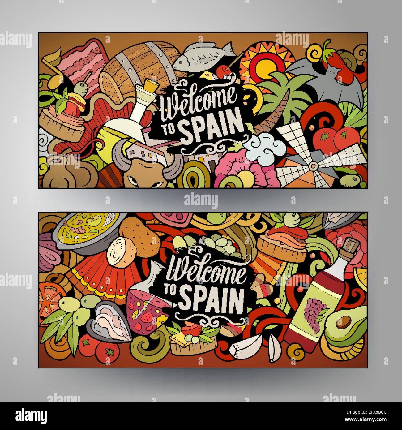 Cartoon cute colorful vector doodles Spain banners Stock Vector Image ...