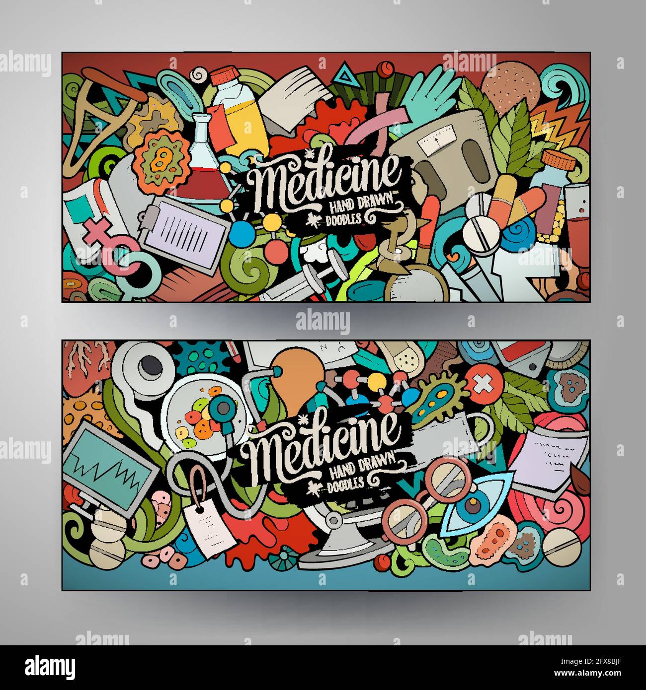 Cartoon cute colorful vector doodles Medicine banners Stock Vector ...