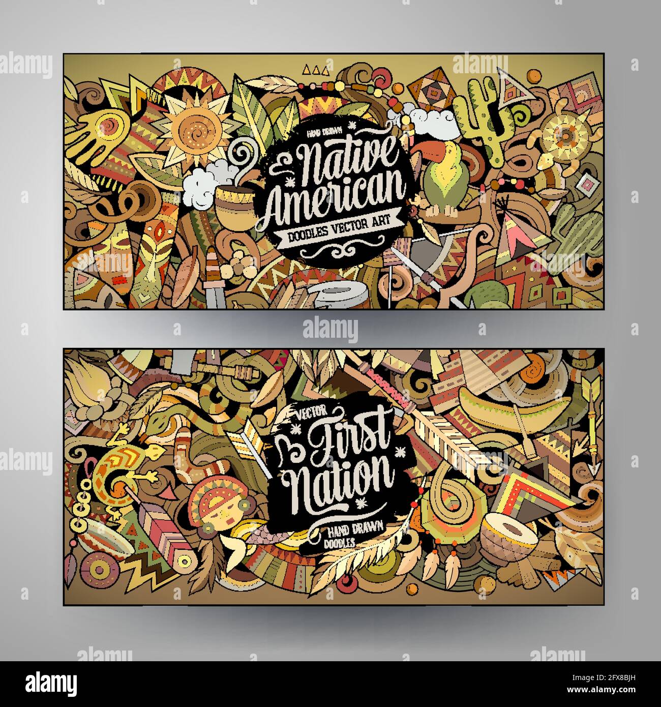 Cartoon cute colorful vector doodles Native American banners Stock ...