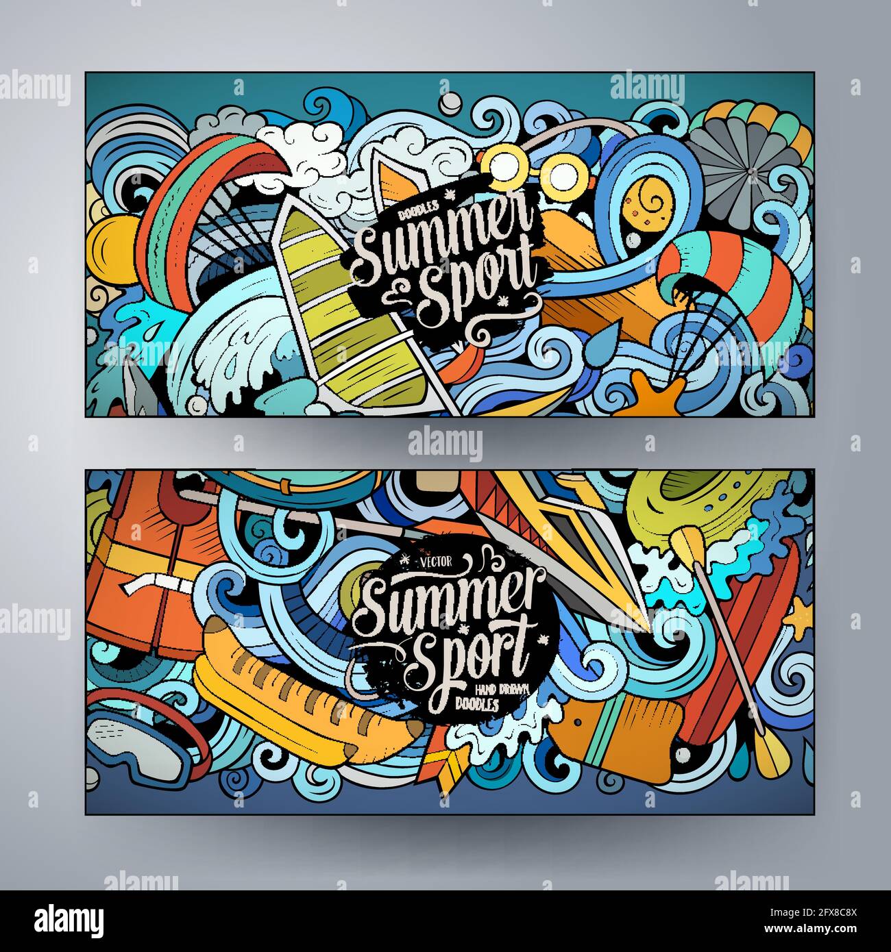 Cartoon cute colorful vector doodles Water Sports banners Stock Vector ...