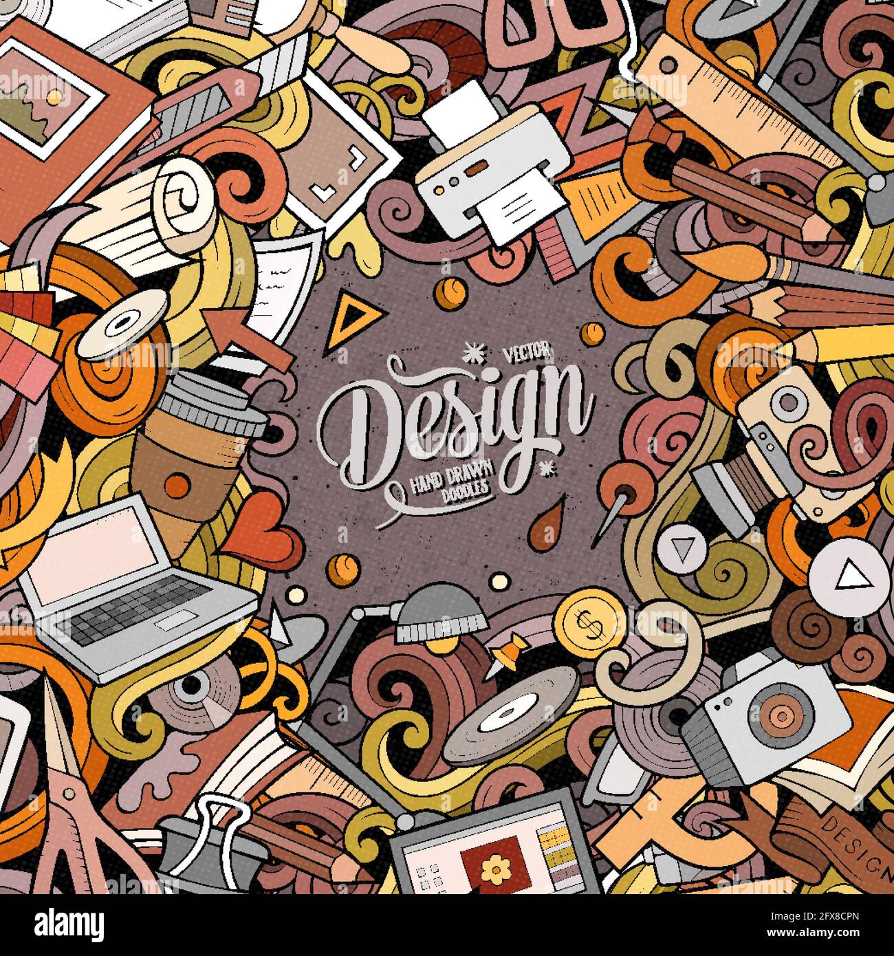 Cartoon vector doodles Design card. Artistic funny border Stock Vector ...