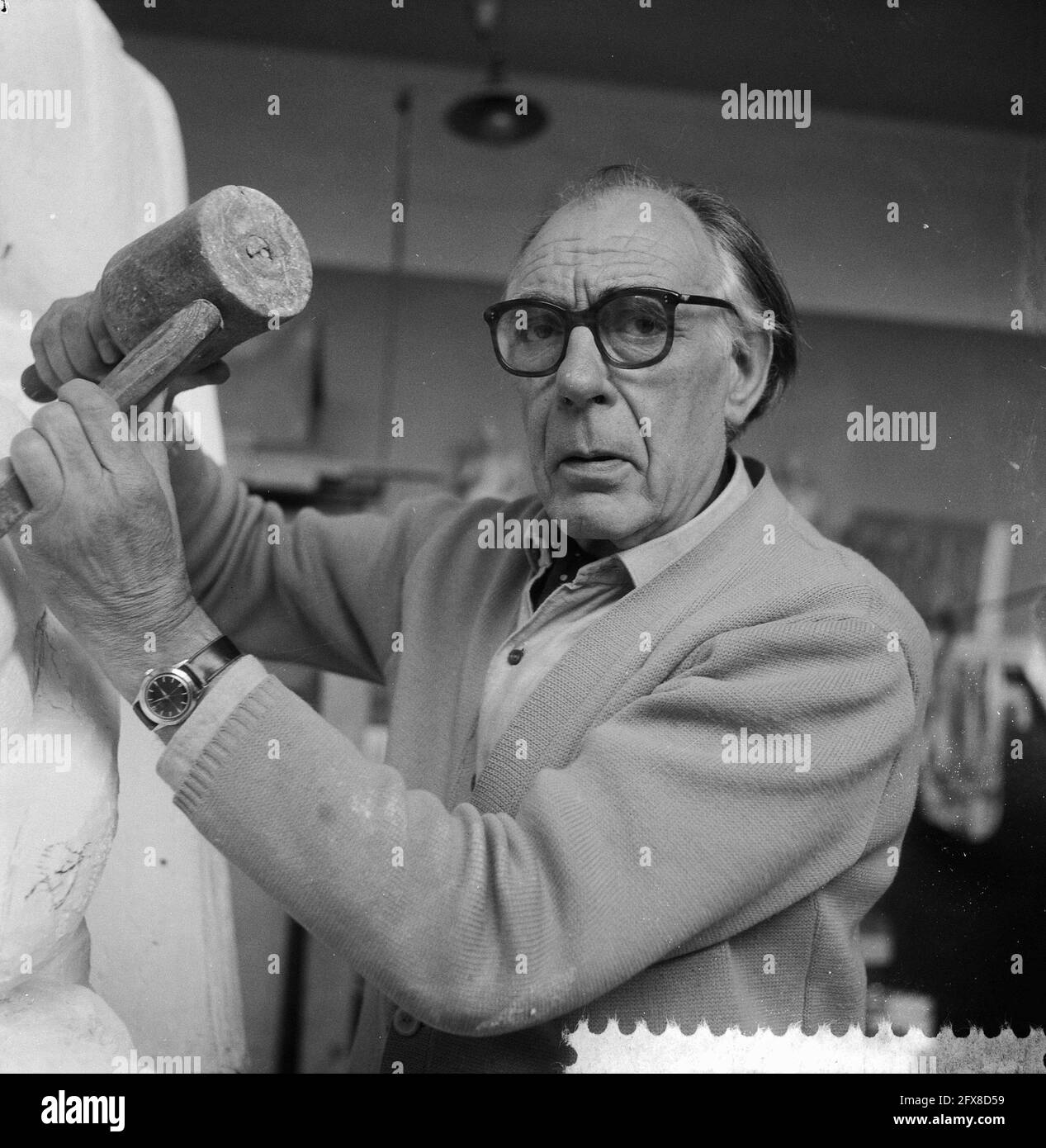 Sculptor Johan Polet turns 70 (head), August 13, 1964, sculptors, The ...