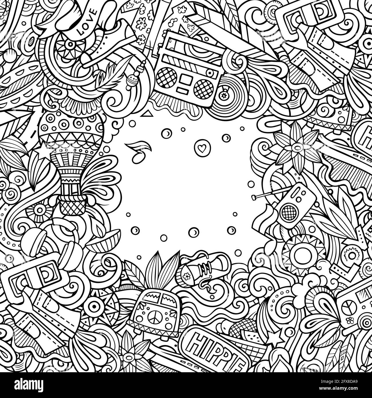 Hippie hand drawn vector doodles illustration. Hippy frame card design Stock Vector Image & Art ...