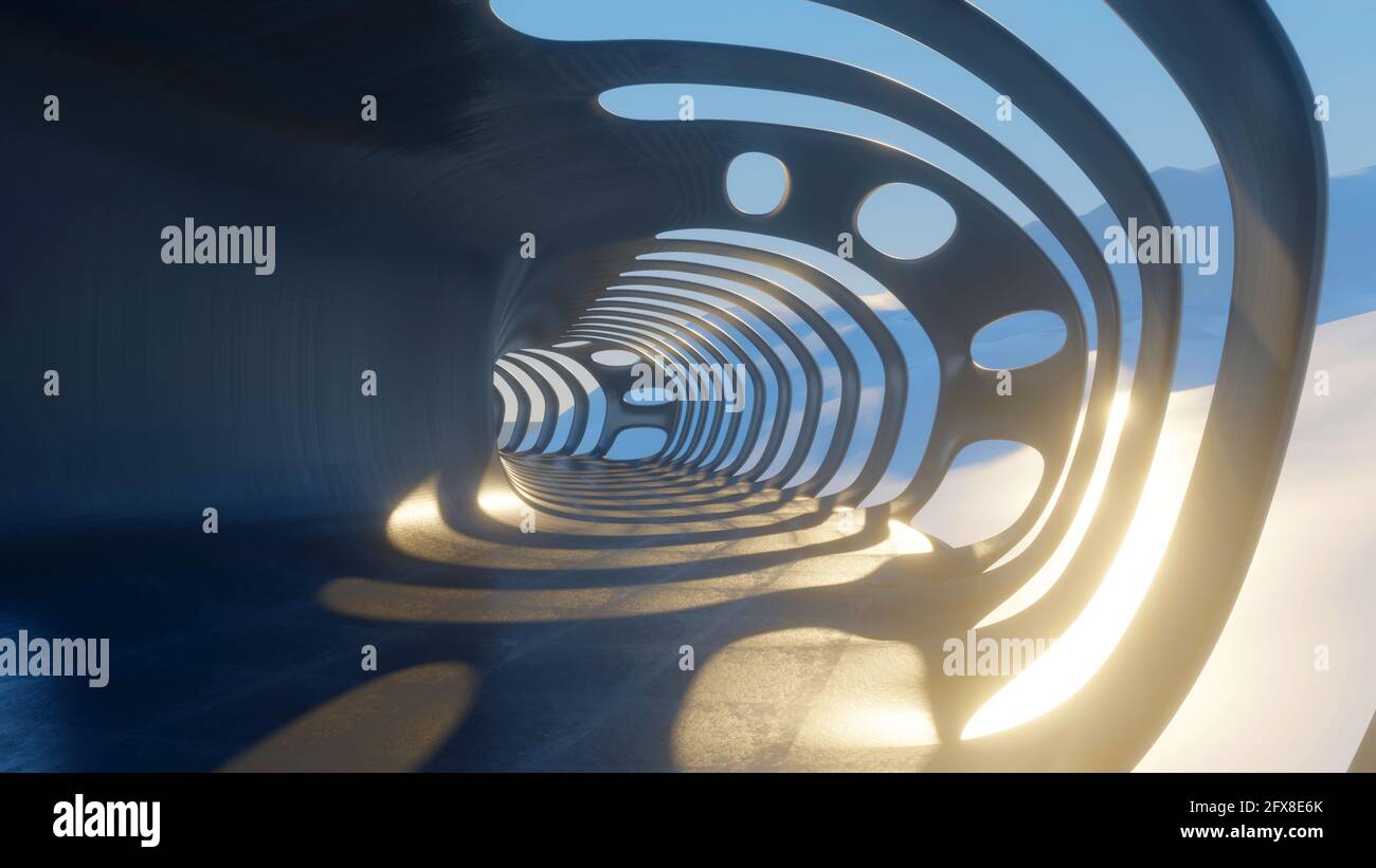 3D Illustration of a Alien Airport or Outpost interior on a alien ...