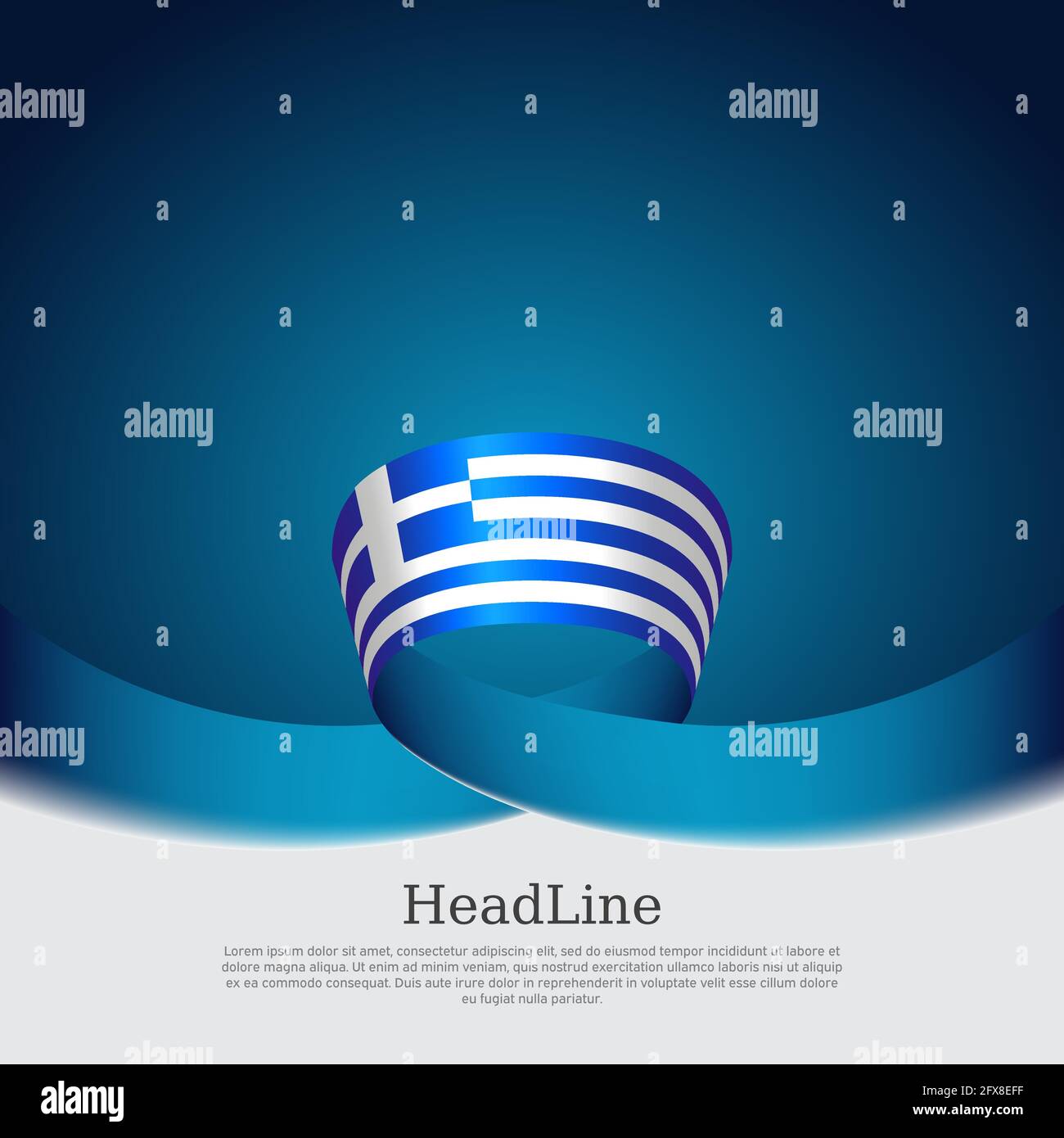 Greece flag background. Greece flag with wavy ribbon on a blue white ...