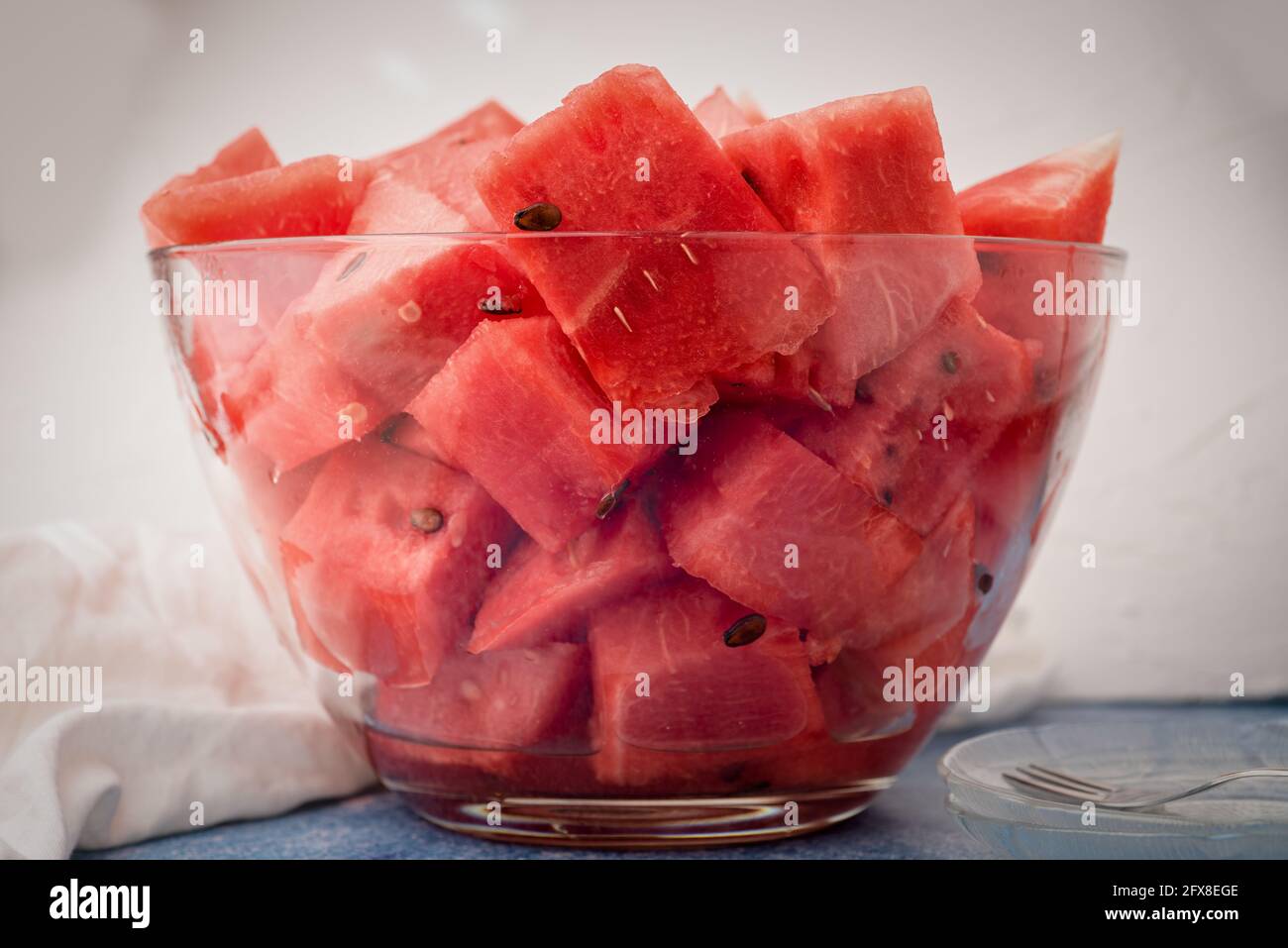 Fresh Watermelon Cut and served in a bowl on table during summer Stock ...