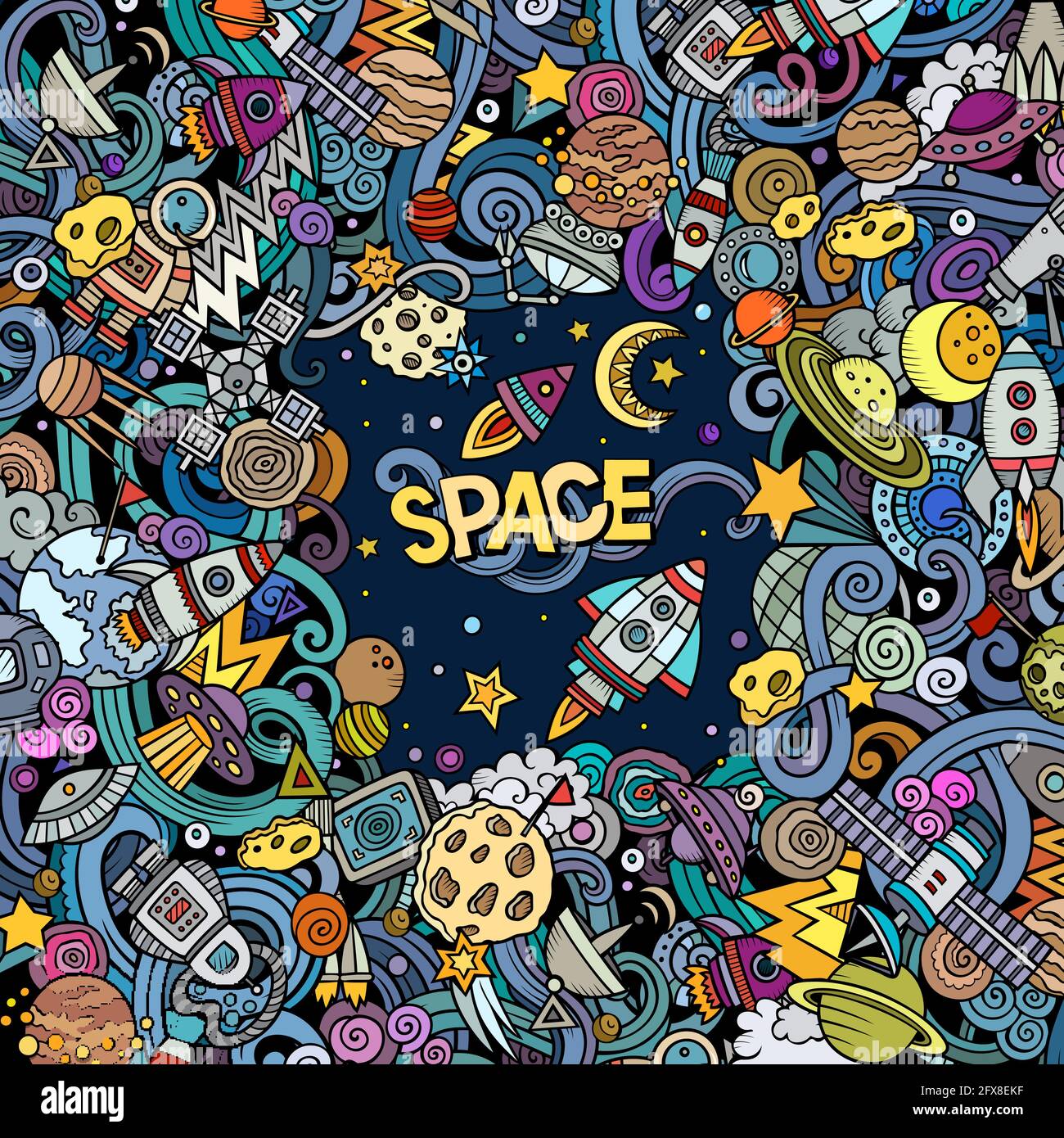 Cartoon cute doodles Space frame card Stock Vector Image & Art - Alamy